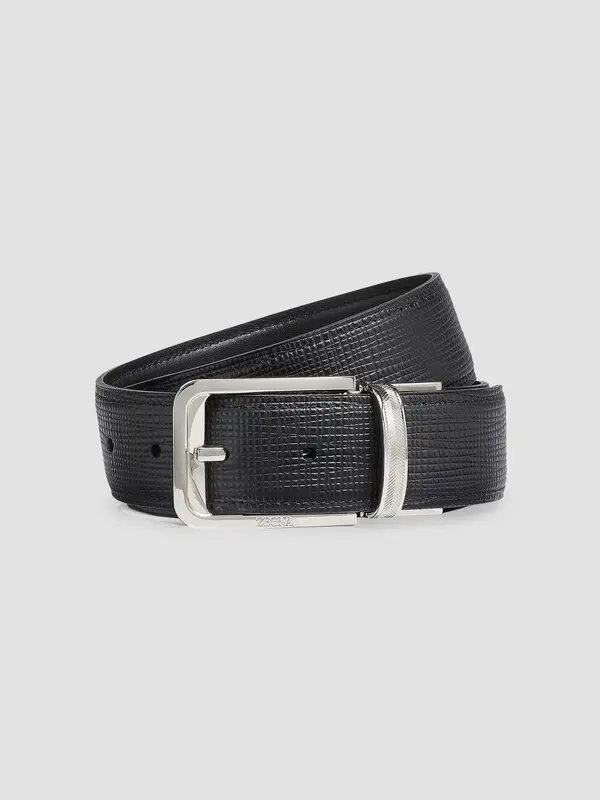 Zegna Paglia Engraved Leather And Reversible Belt