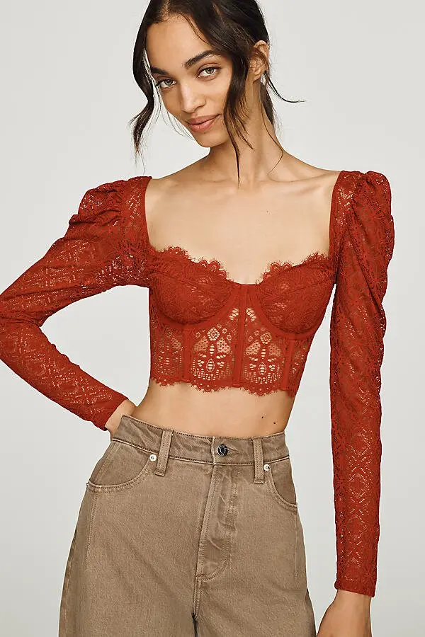LYREBIRD Giselle Lace Bustier: Long-sleeve Edition - Red