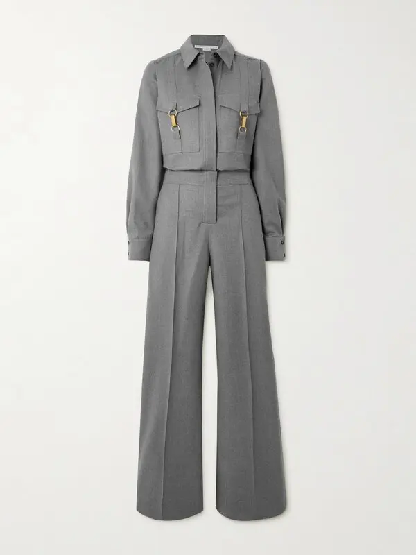Stella McCartney Embellished Wool-twill Jumpsuit - Gray