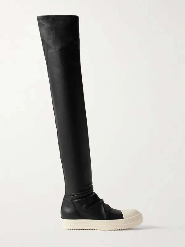Rick Owens Rubber-trimmed Over-the-knee Leather Boots - Black