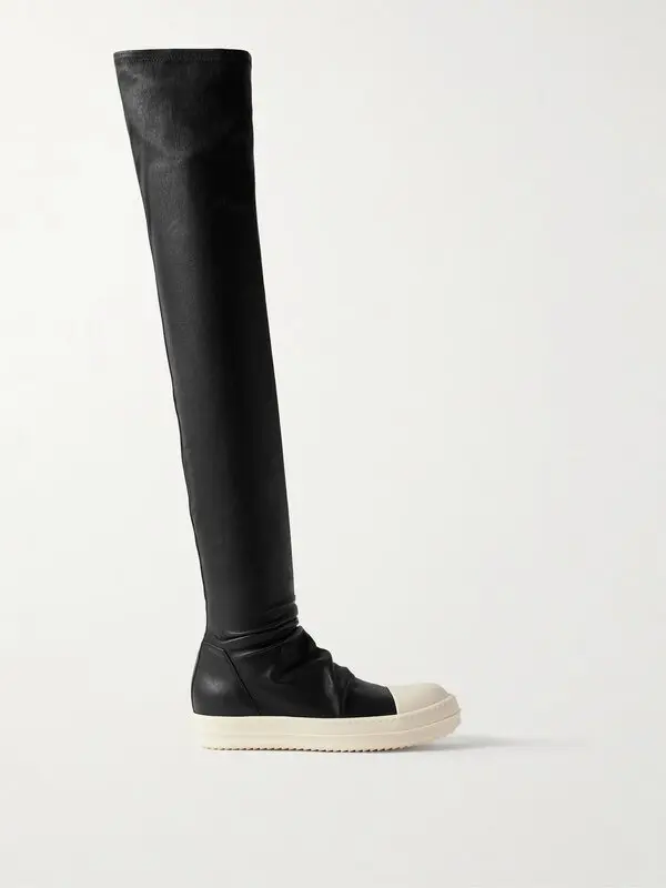 Rick Owens Rubber-trimmed Over-the-knee Leather Boots - Black
