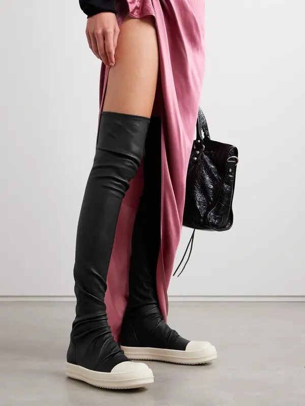 Rick Owens Rubber-trimmed Over-the-knee Leather Boots - Black