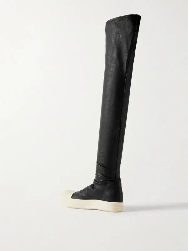 Rick Owens Rubber-trimmed Over-the-knee Leather Boots - Black