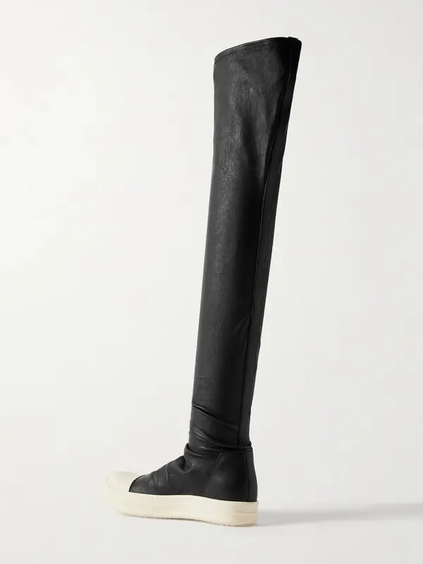 Rick Owens Rubber-trimmed Over-the-knee Leather Boots - Black