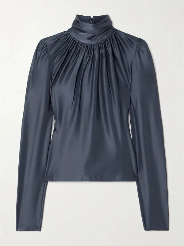 Rabanne Gathered Stretch-satin Top - Blue