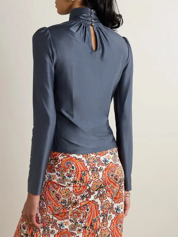 Rabanne Gathered Stretch-satin Top - Blue