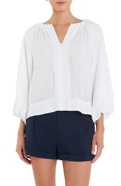 English Factory Gathered Front Button Top