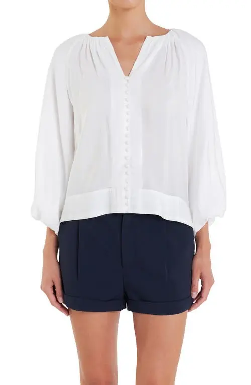 English Factory Gathered Front Button Top