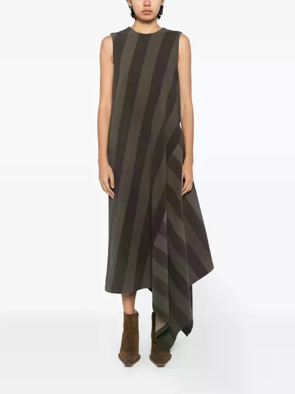 UMA WANG Sleeveless Striped Asymmetrical Hem Dress - Brown