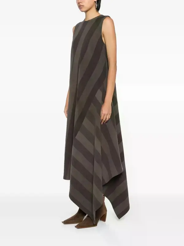 UMA WANG Sleeveless Striped Asymmetrical Hem Dress - Brown