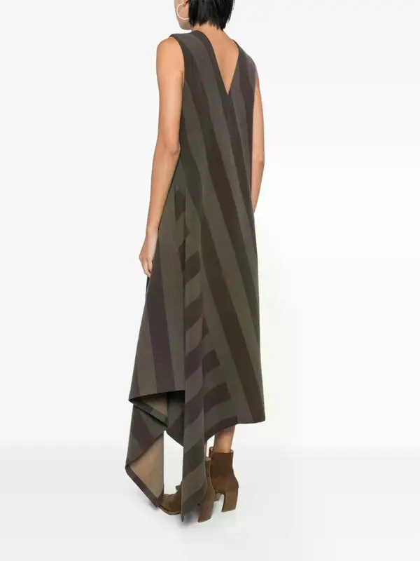 UMA WANG Sleeveless Striped Asymmetrical Hem Dress - Brown