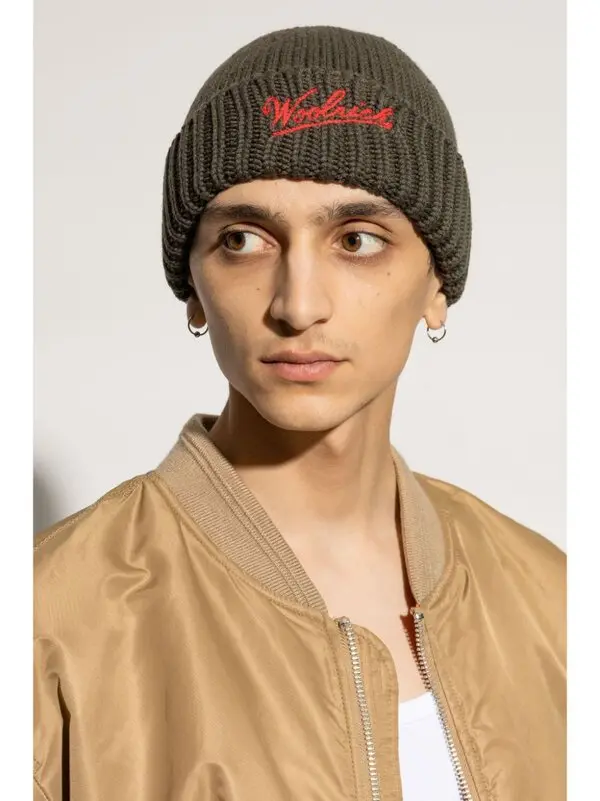 Woolrich Logo-intarsia Beanie - Green