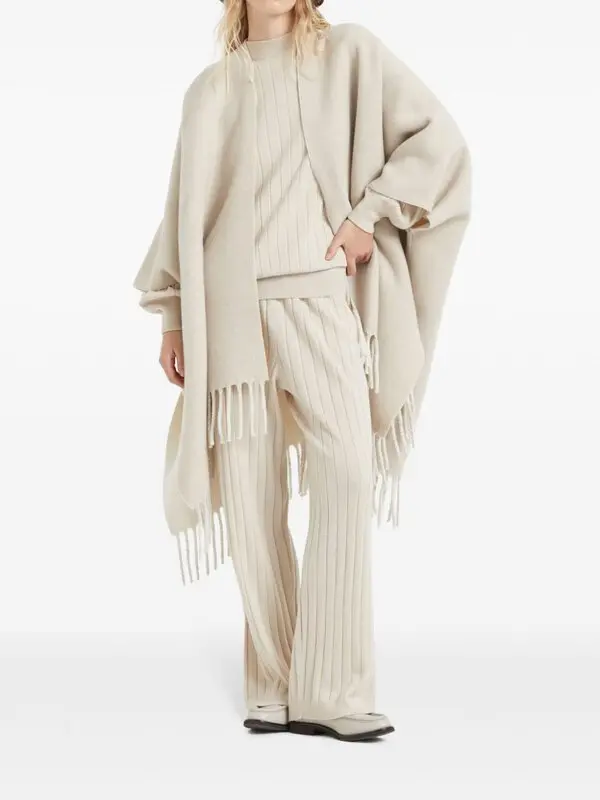 Brunello Cucinelli Fringed-edge Double Knit Poncho - Neutrals