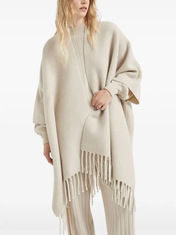 Brunello Cucinelli Fringed-edge Double Knit Poncho - Neutrals