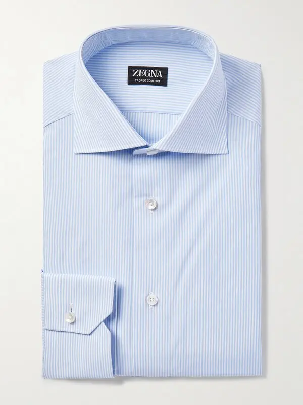 Zegna Cutaway-collar Striped Trofeo™ Shirt - Blue