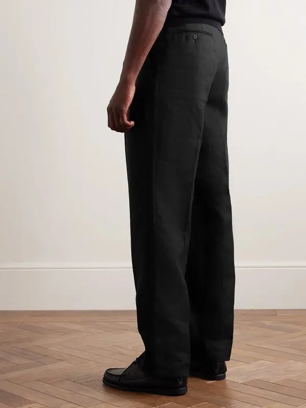 SAMAN AMEL Amo Wide-leg Pleated Linen Trousers