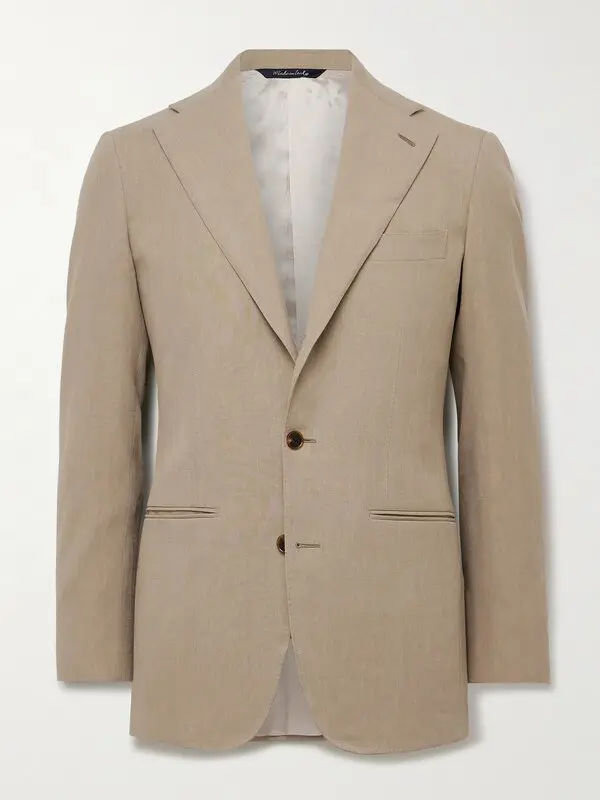 SAMAN AMEL Slim-fit Linen Suit Jacket - Neutrals