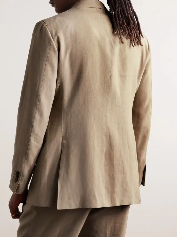 SAMAN AMEL Slim-fit Linen Suit Jacket - Neutrals