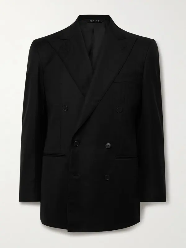 SAMAN AMEL Double-breasted Wool-hopsack Blazer