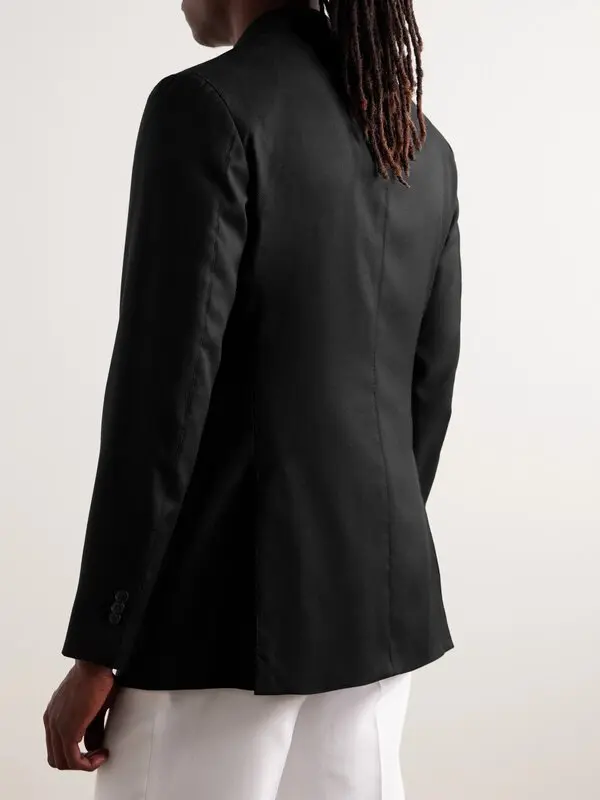 SAMAN AMEL Double-breasted Wool-hopsack Blazer