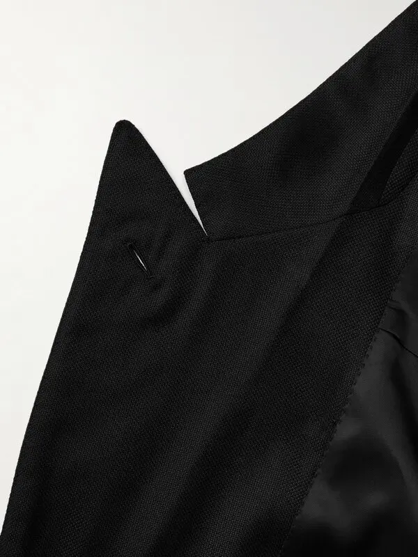 SAMAN AMEL Double-breasted Wool-hopsack Blazer