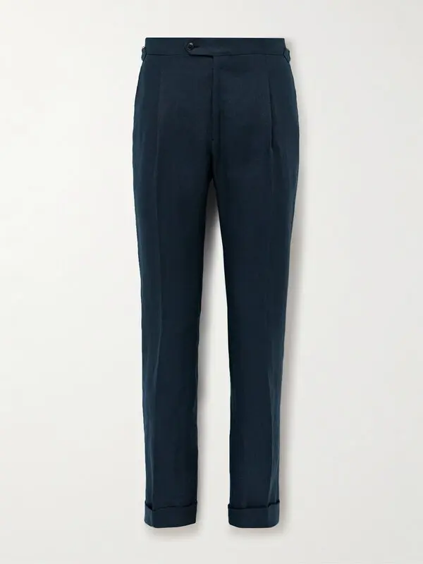 SAMAN AMEL Slim-fit Pleated Linen Trousers