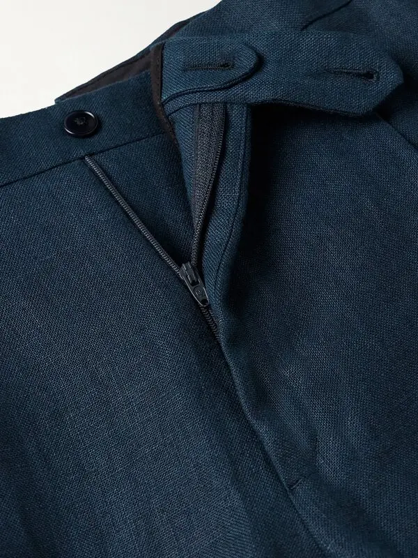SAMAN AMEL Slim-fit Pleated Linen Trousers