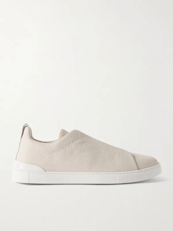 Zegna Triple Stitch Leather And Suede Sneakers - Neutrals