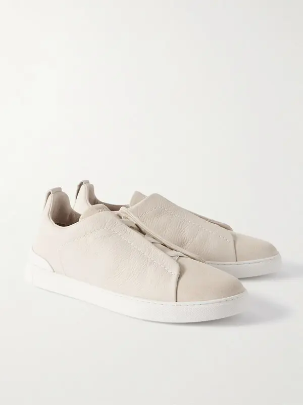 Zegna Triple Stitch Leather And Suede Sneakers - Neutrals