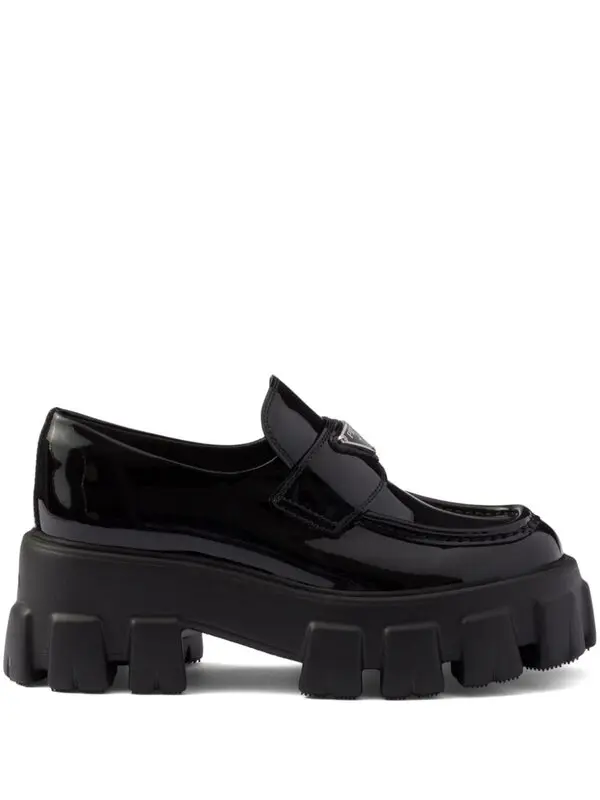 Prada Monolith Patent Leather Loafers - Black