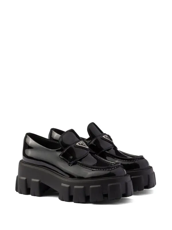 Prada Monolith Patent Leather Loafers - Black