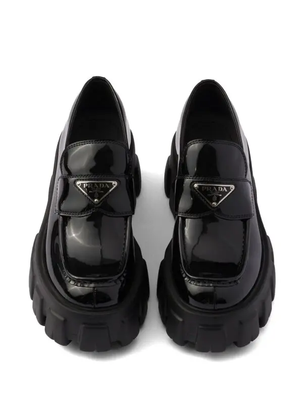 Prada Monolith Patent Leather Loafers - Black