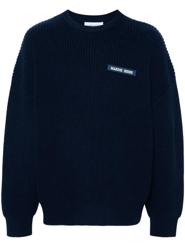 MARINE SERRE Navy Merino Wool Logo Patch Sweater - Blue