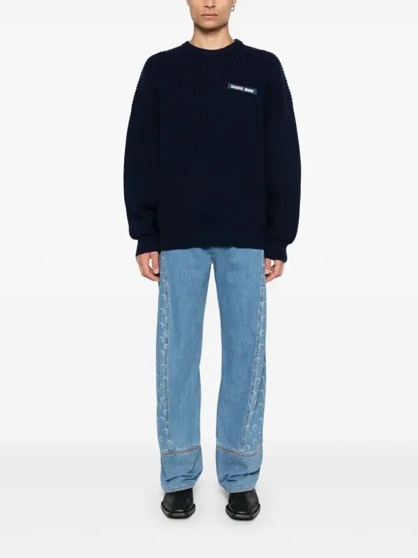 MARINE SERRE Navy Merino Wool Logo Patch Sweater - Blue