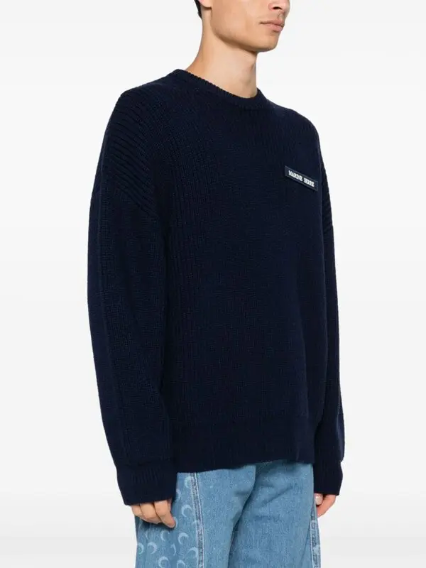 MARINE SERRE Navy Merino Wool Logo Patch Sweater - Blue