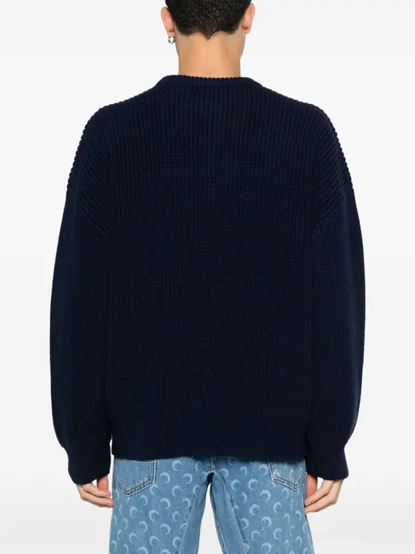 MARINE SERRE Navy Merino Wool Logo Patch Sweater - Blue