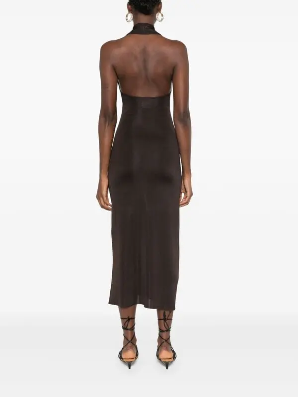 Khaite Coraline Knit Halter Maxi Dress - Brown - 15% Off | Editorialist