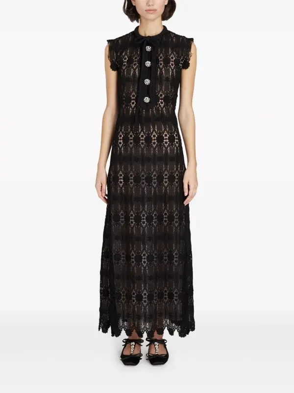 Giambattista Valli Long Embroidered Macramé Dress
