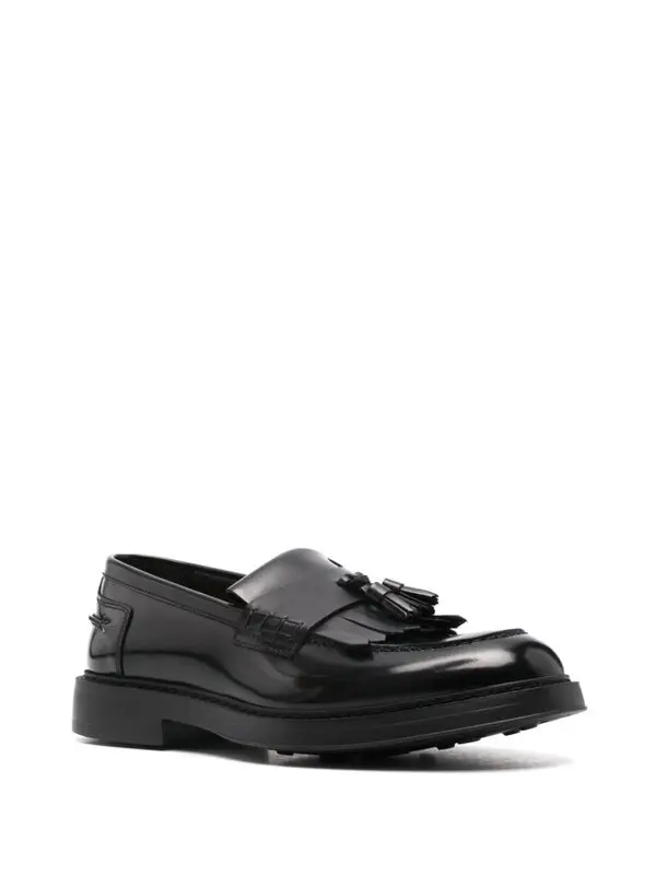 DOUCAL'S Leather Tassel Loafers - Black