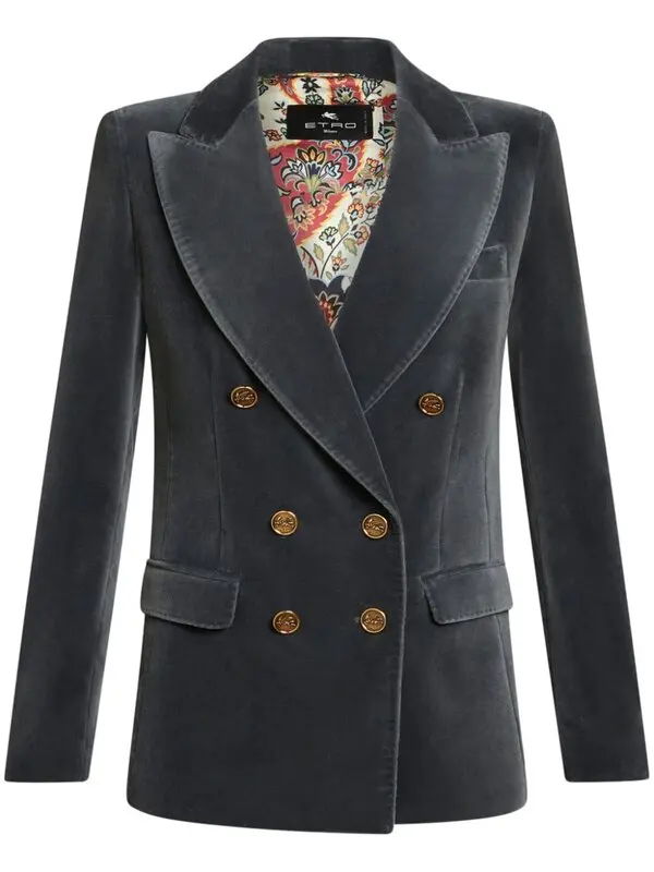 Etro Logo-engraved Velvet Blazer - Grey