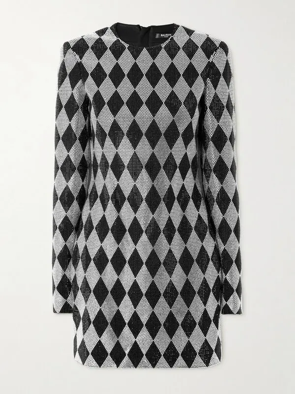 Balmain Crystal-embellished Argyle Mini Dress - Black
