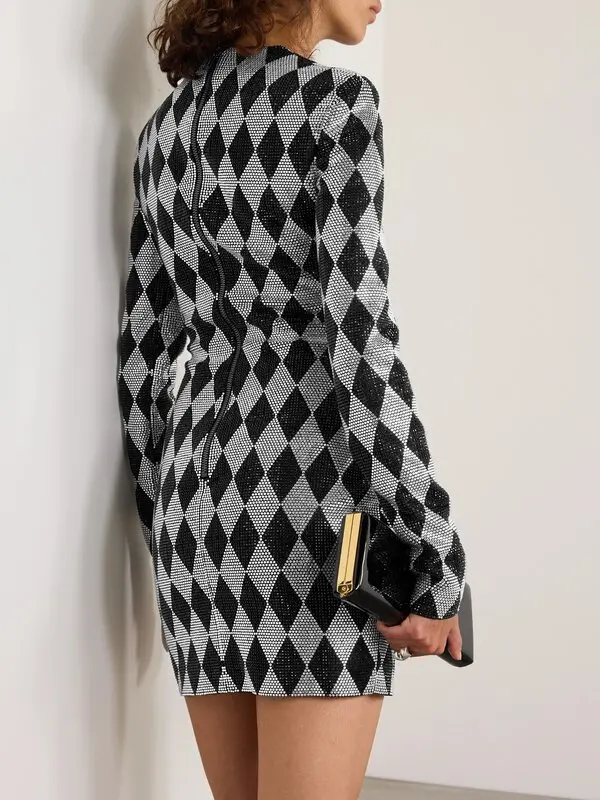 Balmain Crystal-embellished Argyle Mini Dress