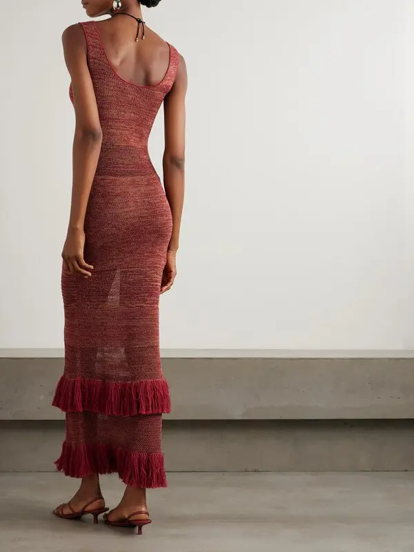 fitted lace wedding dress Crochet & Pleated Top High Low Maxi - Burgundy main image 1