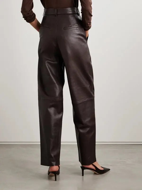 PETAR PETROV Rowdy Tapered Leather Trousers - Brown