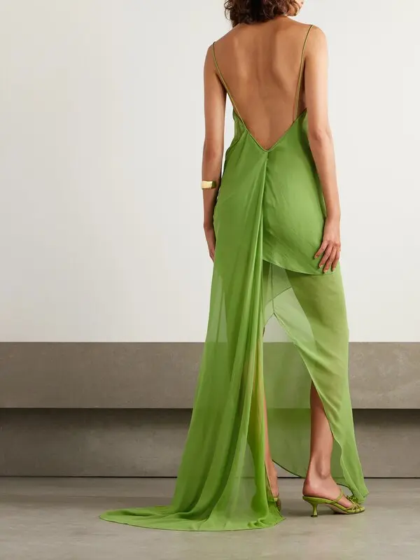 Christopher Esber Draped Layered Silk-Georgette Maxi Dress In Green - 50%  Off | Editorialist
