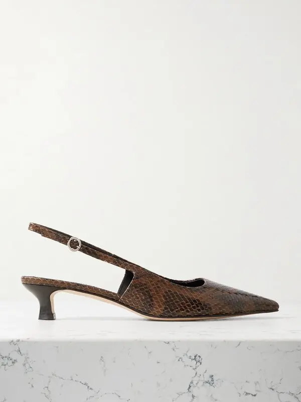 AeydĒ Catrina Snake-effect Slingback Pumps - Brown