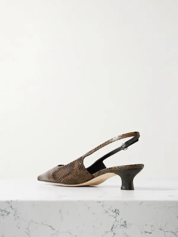 AeydĒ Catrina Snake-effect Slingback Pumps - Brown