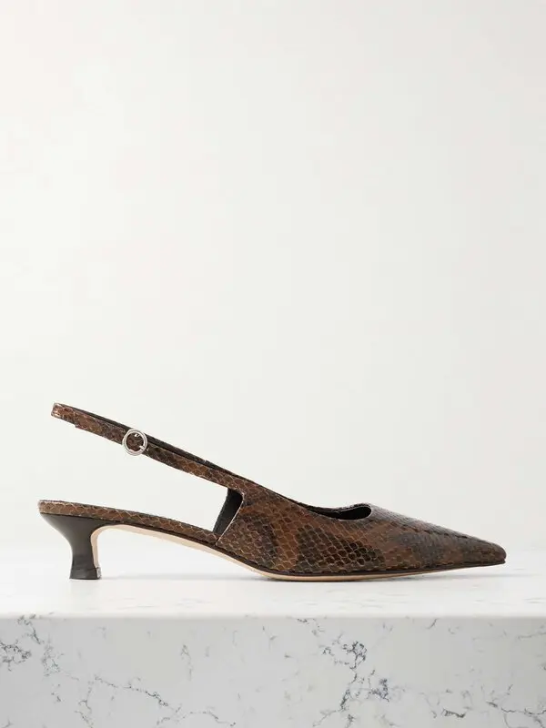 AeydĒ Catrina Snake-effect Slingback Pumps - Brown