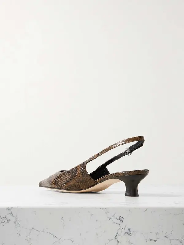 AeydĒ Catrina Snake-effect Slingback Pumps - Brown
