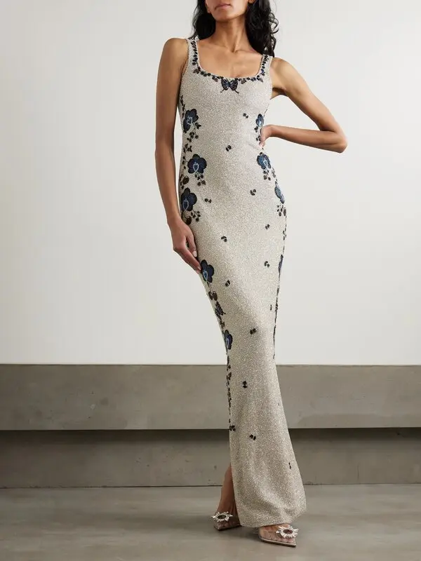 clio peppiatt silver dress Orchid Bead-embellished Gown